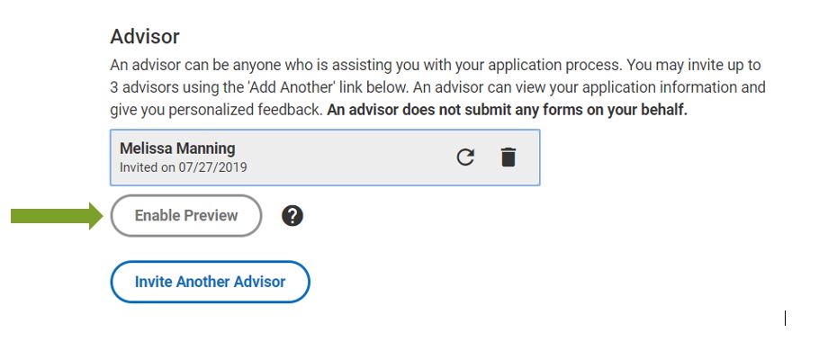 How can my Advisor preview my application?